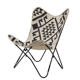 Pharao24.de Butterfly-Stuhl schwarz weiß mit Ethno Muster 34 cm Sitzhöhe