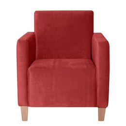 Pharao24.de Einzelsessel modern in Ziegel Rot und Buche Samtvelours