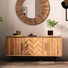 Pharao24.de Sideboard Wildeiche geölt mit 3 Drehtüren Vierfußgestell aus Metall