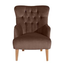 Pharao24.de Hochwertiger Sessel in Braun Samtvelours und Buche