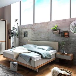 Pharao24.de Modernes Komfortbett in Beige und Eiche Bianco Nachtkonsolen (dreiteilig)