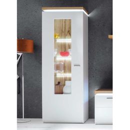 Pharao24.de Wohnzimmervitrine in Weiß und Wildeiche Optik 70 cm breit