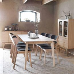 Pharao24.de Essgruppe aus Eiche White Wash massiv Grau Stoff (siebenteilig)