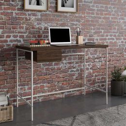 Pharao24.de Laptopschreibtisch mit Schublade in Walnussfarben und Weiß 107 cm breit