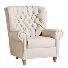 Pharao24.de Wohnzimmersessel Chesterfield in Beige Kunstleder Fußgestell aus Holz