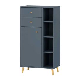Pharao24.de Hohe Badezimmerkommode im Skandi Design Petrol und Eiche