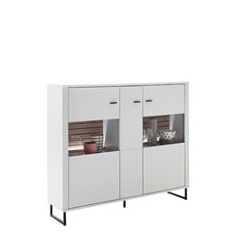 Pharao24.de Esszimmervitrine weiss und Wildeichefarben Bügelgestell aus Metall