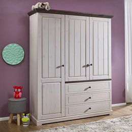 Pharao24.de Babyschrank aus Kiefer Massivholz Weiß und Grey Wash
