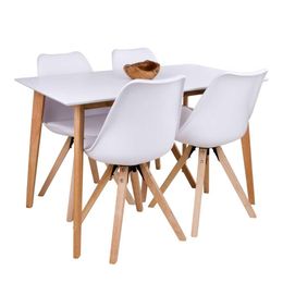Pharao24.de Sitzgarnitur für Esszimmer Weiß und Holz Naturfarben (fünfteilig)