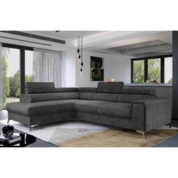 Pharao24.de Sofaecke Ecksofa in Dunkelgrau mit Bettkasten
