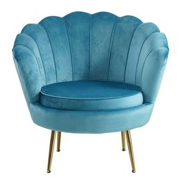 Pharao24.de Samt Muschelsessel in Blau Retro Design