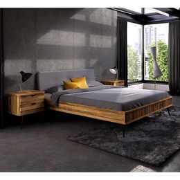 Pharao24.de Bett Wildeiche mit Polsterkopfteil in modernem Design 41 cm Einstiegshöhe