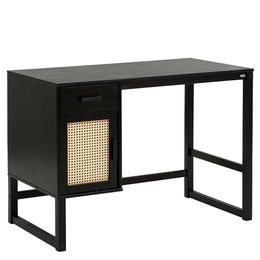 Pharao24.de Schreibtisch in Kiefer dunkel mit Rattangeflecht 110 cm breit