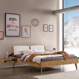 Pharao24.de Bett Wildeiche mit Polsterkopfteil 140x200 cm wahlweise mit Ablage