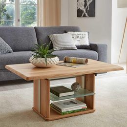 Pharao24.de Wohnzimmer Tisch in Wildeiche Bianco massiv und Glas rollbar