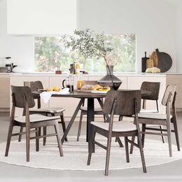 Pharao24.de Esszimmerkombination in modernem Design Eiche dunkel und Beige (siebenteilig)