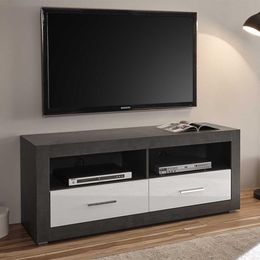 Pharao24.de TV Möbel in Weiß Hochglanz und Beton Grau 150 cm breit