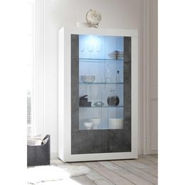 Pharao24.de Schrank Vitrine in Weiß Hochglanz und Dunkelgrau 110 cm breit