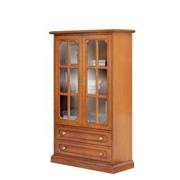 Pharao24.de Vitrinenschrank mit Schubladen in Nussbaumfarben klassischen Stil