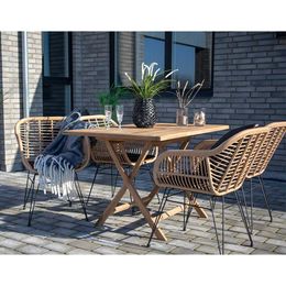 Pharao24.de Sitzgruppe Balkon aus Kunstrattan Teak Massivholz (fünfteilig)