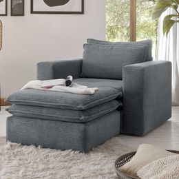 Pharao24.de Sessel & Hocker Anthrazit Cord 110 cm breit modernem Design (zweiteilig)