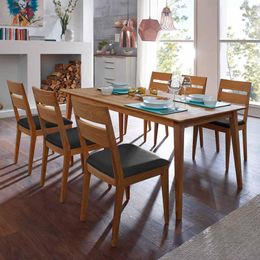 Pharao24.de Esszimmer Sitzgruppe aus Wildeiche Massivholz Tisch 180 cm breit (siebenteilig)