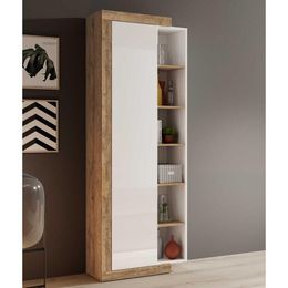 Pharao24.de Wohnzimmer Schrank in Eiche verwitter und Hochglanz Weiß 200 cm hoch