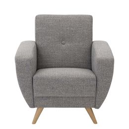 Pharao24.de Wohnzimmer Sessel Retrostil in Grau Flachgewebe und Buchenholz