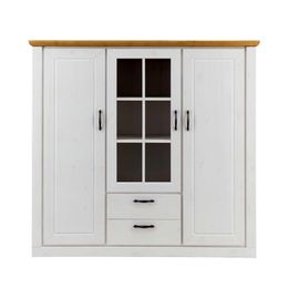 Pharao24.de Esszimmer Vitrinenschrank in Weiß und Kieferfarben Soft Close