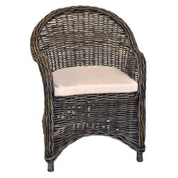 Pharao24.de Korbsessel in Schwarz - Beige Rattan Geflecht