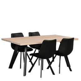 Pharao24.de Esszimmer Sitzgruppe im Loft Design Eiche White Wash und Schwarz (fünfteilig)