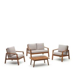 Pharao24.de Lounge Gartenmöbel Set aus Akazie Massivholz Polsterauflagen (vierteilig)
