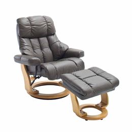 Pharao24.de Relaxsessel in Schlamm Leder Hocker (zweiteilig)