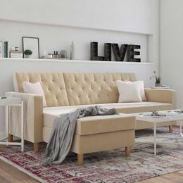 Pharao24.de Ecksofa Samt Cremefarben mit Rücken Klappmechanik 213 cm breit