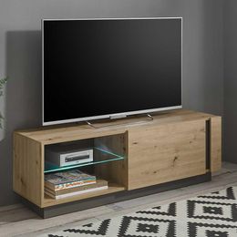Pharao24.de Modernes TV Board in Wildeiche Optik und Dunkelgrau Klappe und Gerätefach