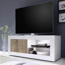 Pharao24.de Modernes TV-Element in Weiß & Holz verwittert 140 cm breit