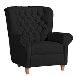 Pharao24.de Hochwertiger Sessel schwarz im Chesterfield Look Kunstleder