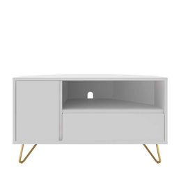 Pharao24.de Eck TV Tisch in Weiß und Goldfarben 100 cm breit