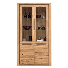 Pharao24.de Wohnzimmer Vitrinenschrank in Eichefarben 2 Glastüren 2 Holztüren