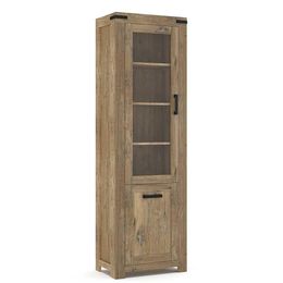 Pharao24.de Wohnzimmervitrinenschrank Landhaus in Eiche dunkel 200 cm hoch