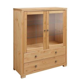 Pharao24.de Kiefer Highboard massiv geölt Glastüren