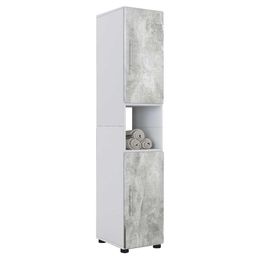 Pharao24.de Badschrank mit Türen in Beton Grau und Weiß 160 cm hoch