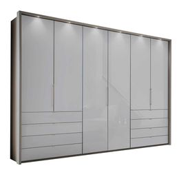 Pharao24.de Falttürenschrank in Hellgrau Glas beschichtet LED Beleuchtung