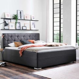 Pharao24.de Hohes Bett in Anthrazit Webstoff 180x200 cm