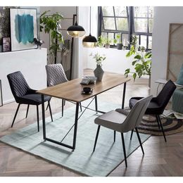 Pharao24.de Esszimmer Sitzgruppe in Akaziefarben und Grau 140 cm Tisch (fünfteilig)
