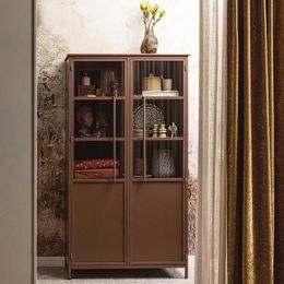 Pharao24.de Vitrinenschrank Schrank Vitrine in Braun aus pulverbeschichtetem Metall