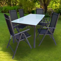 Pharao24.de Gartenmöbelset Gartentischgruppe klappbar - Tischplatte Glas (siebenteilig)
