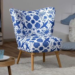 Pharao24.de Sessel mit Blumenmuster in Blau und Weiß Made in Germany