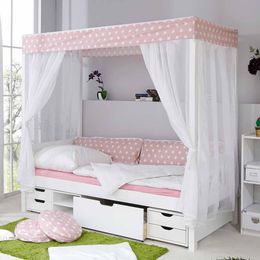 Pharao24.de Mädchen Himmelbett mit Schubladen Weiß Rosa