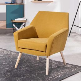 Pharao24.de Sessel Gelb Retro mit Velours Bezug Buche Massivholz Gestell